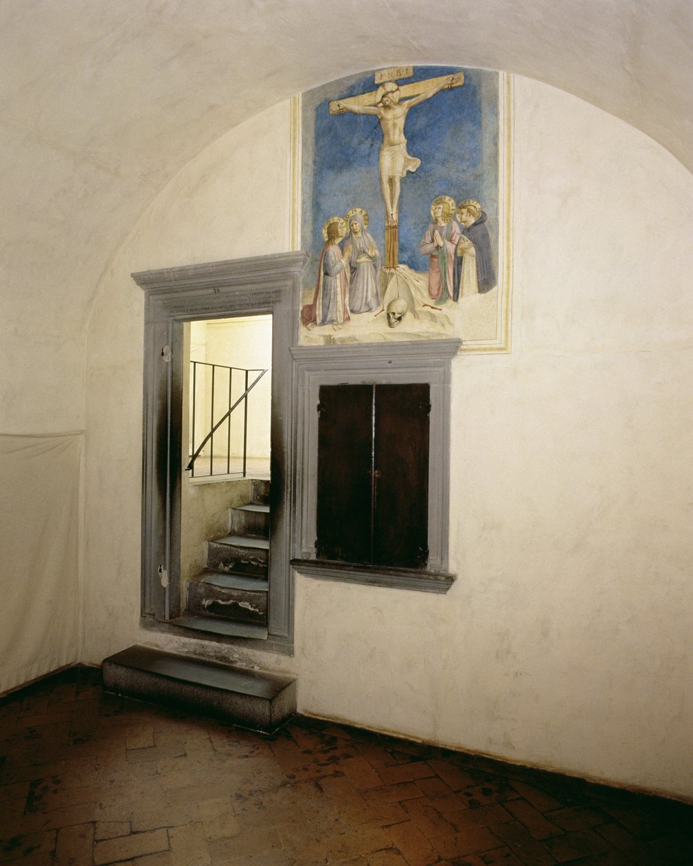 View of a monk's cell decorated with the 'Crucifixion with Saints' by Fra Angelico